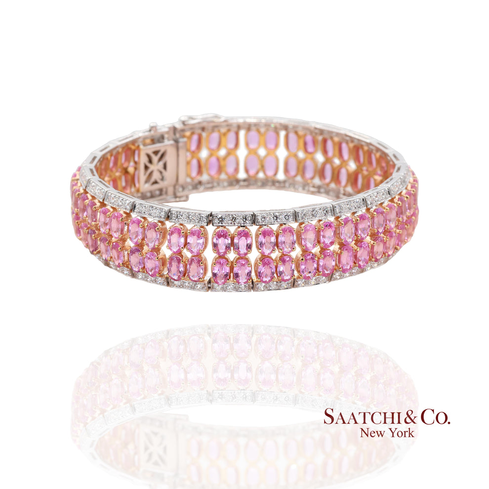 18k (750) White Gold Natural Pink Sapphire and Diamond Bangle Bracelet ...
